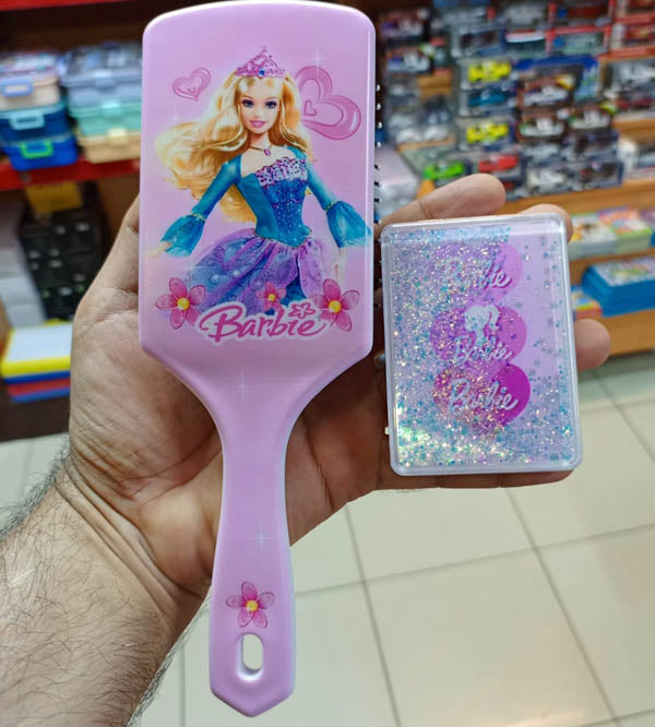 Sparkle & Style: Barbie Hair Brush & Glitter Mirror Combo for Girls ...