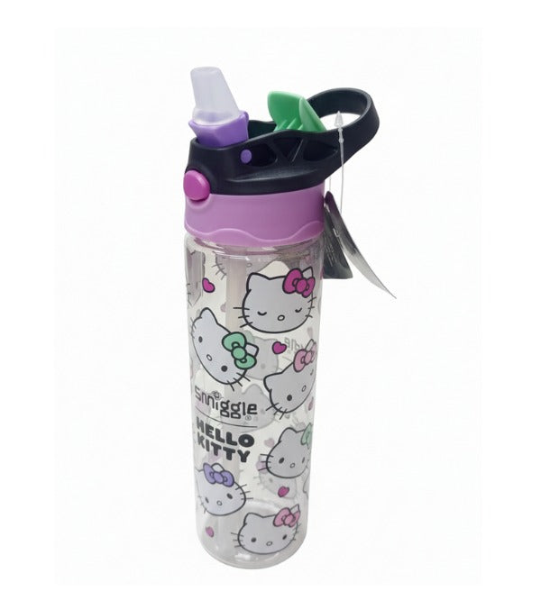 Hello Kitty Kids Water Bottle 680ml – White Push Button Straw Bottle ...