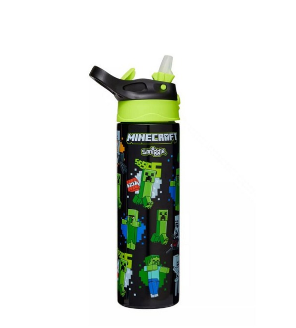 Minecraft Kids Water Bottle 680ml – Green Push Button Straw Bottle ...