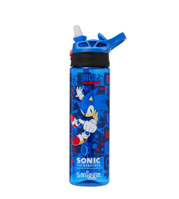 Sonic The Hedgehog Kids Water Bottle 680ml – Blue Push Button Straw Bo ...