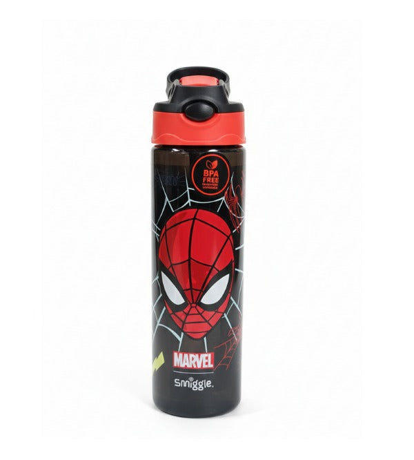 Marvel Spider-Man Kids Water Bottle 680ml – Black Push Button Straw Bo ...