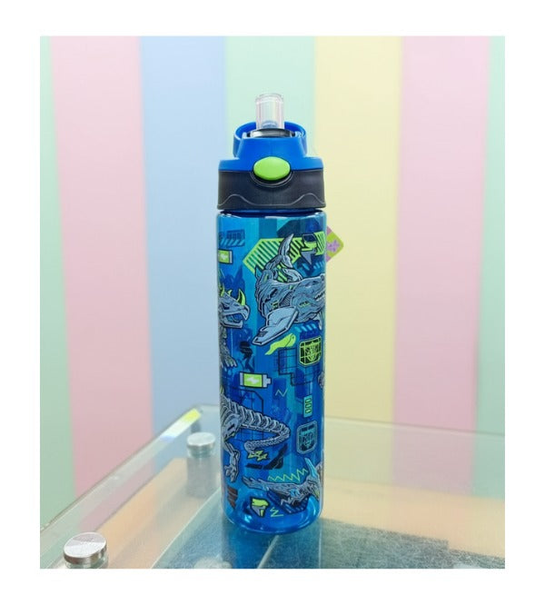 Dinosaur Kids Water Bottle 680ml – Blue Push Button Straw Bottle – Kids ...
